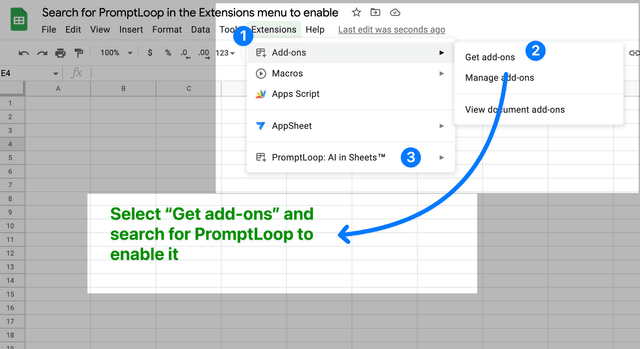 Enable PromptLoop in Google Sheets
